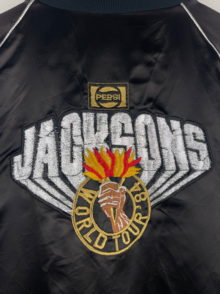 Vintage 80s Jackson World Tour Pepsi Black Satin Bomber Jacket ...